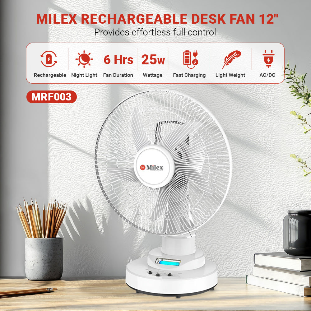 Milex Rechargeable Desk Fan 12" – Homemark