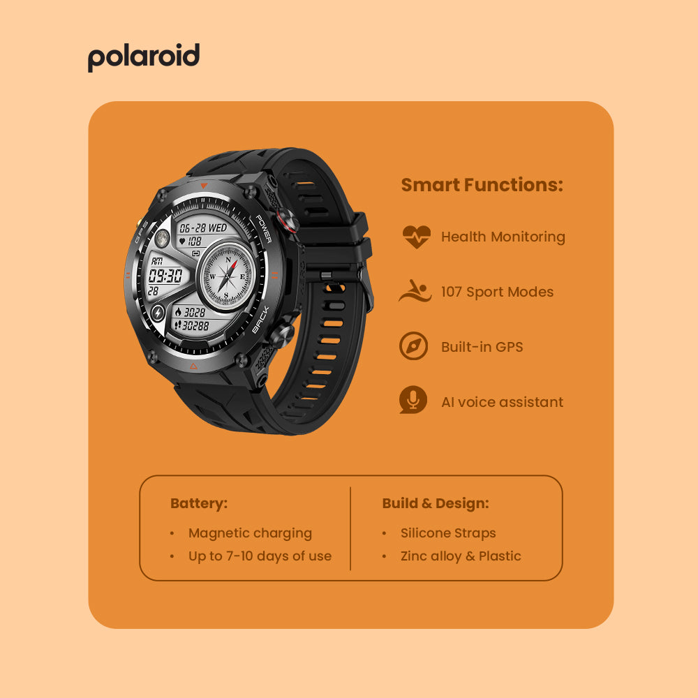 Polaroid Pulse GPS Smartwatch Black – Homemark